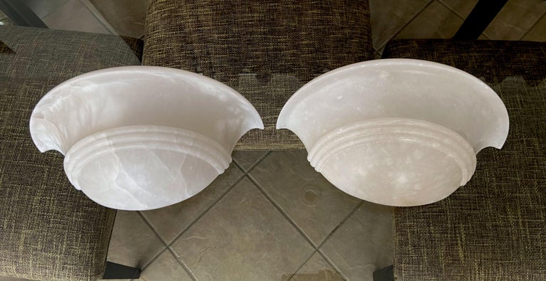 Pair Half Moon Alabaster Wall Sconces For Sale at 1stDibs