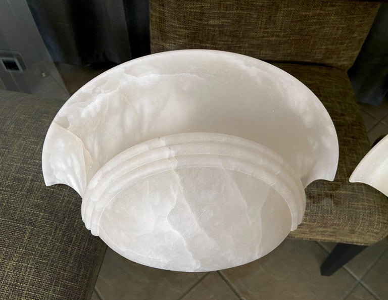 Pair Half Moon Alabaster Wall Sconces For Sale at 1stDibs