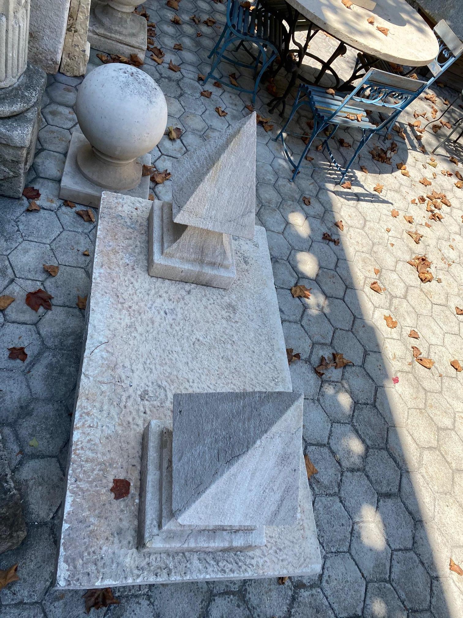 Hand Carved Stone Pyramid Finial Cap Base Pedestal Antiques, Pair Los ...