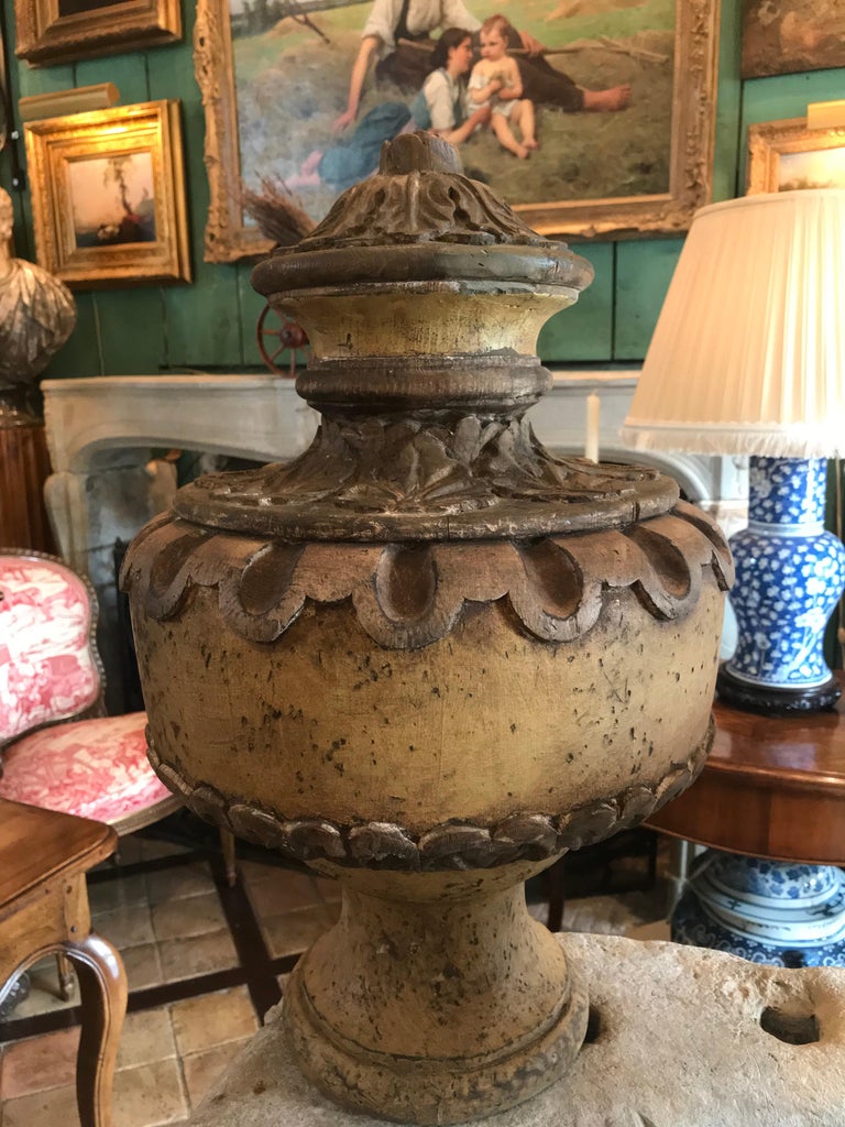 Pair Hand Carved Wood Finials Vase Shape Centrepiece Urns Antiques Los ...