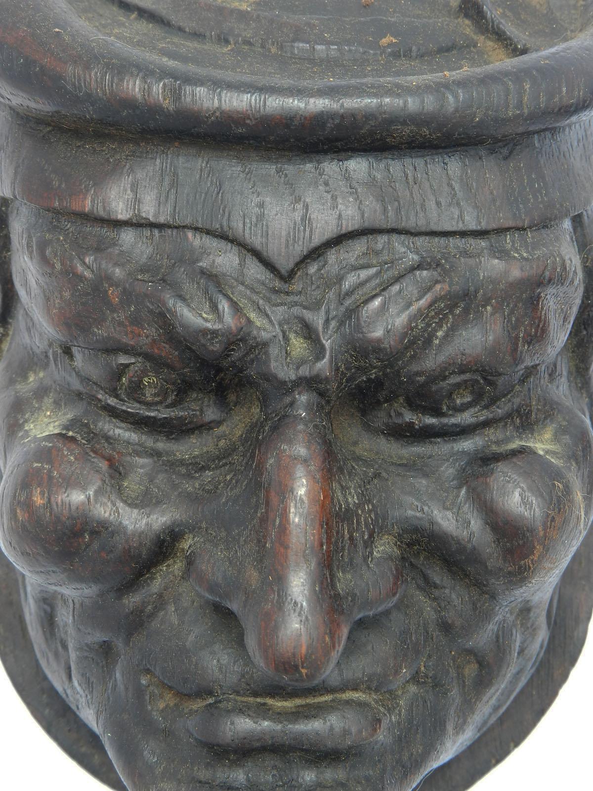 Pair Antique Carved Wood Heads French Misericord Gargoyle Sculpture ...