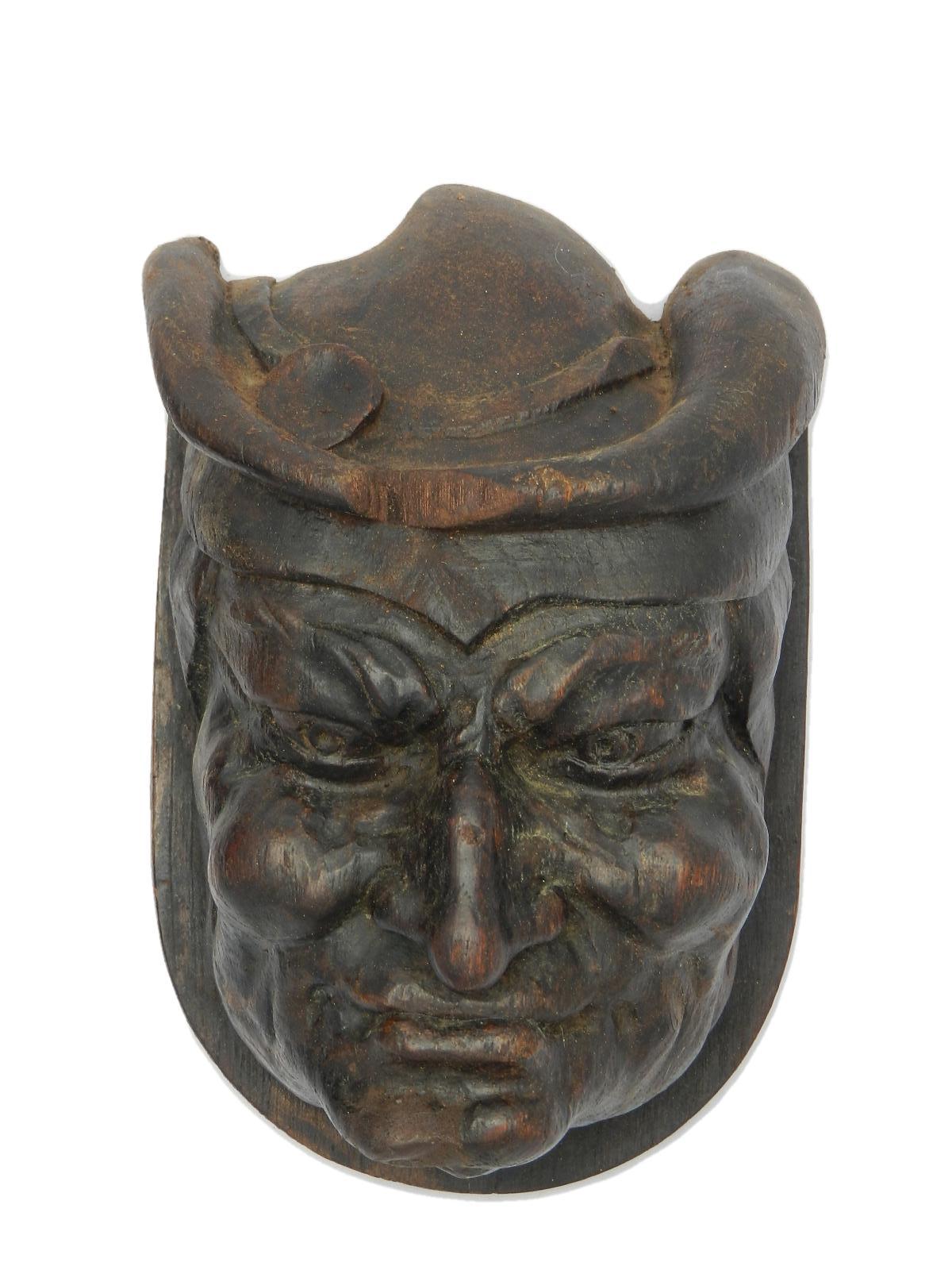 Pair Antique Carved Wood Heads French Misericord Gargoyle Sculpture ...