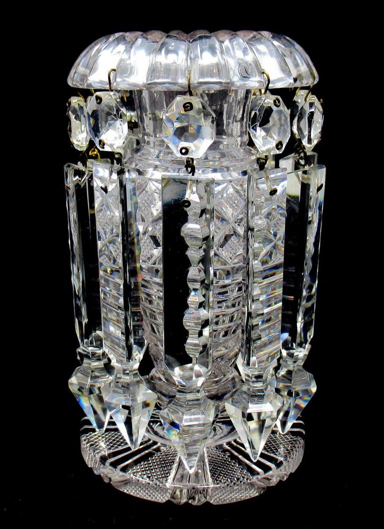 Pair of Handcut Full Lead Crystal Diamond Cut Lustres Possibly Irish at ...