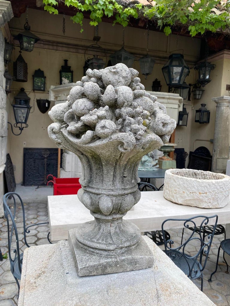 Handmade Cast Stone Fruit Flower Basket post Finials Vase Urn Form ...