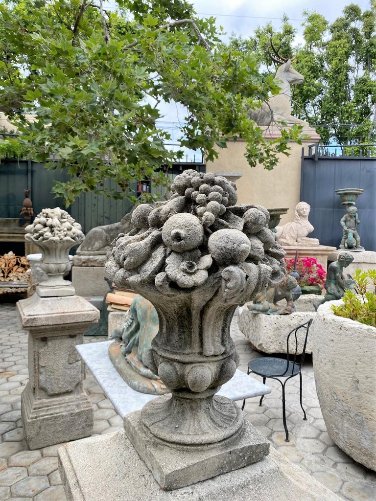 Handmade Cast Stone Fruit Flower Basket post Finials Vase Urn Form ...