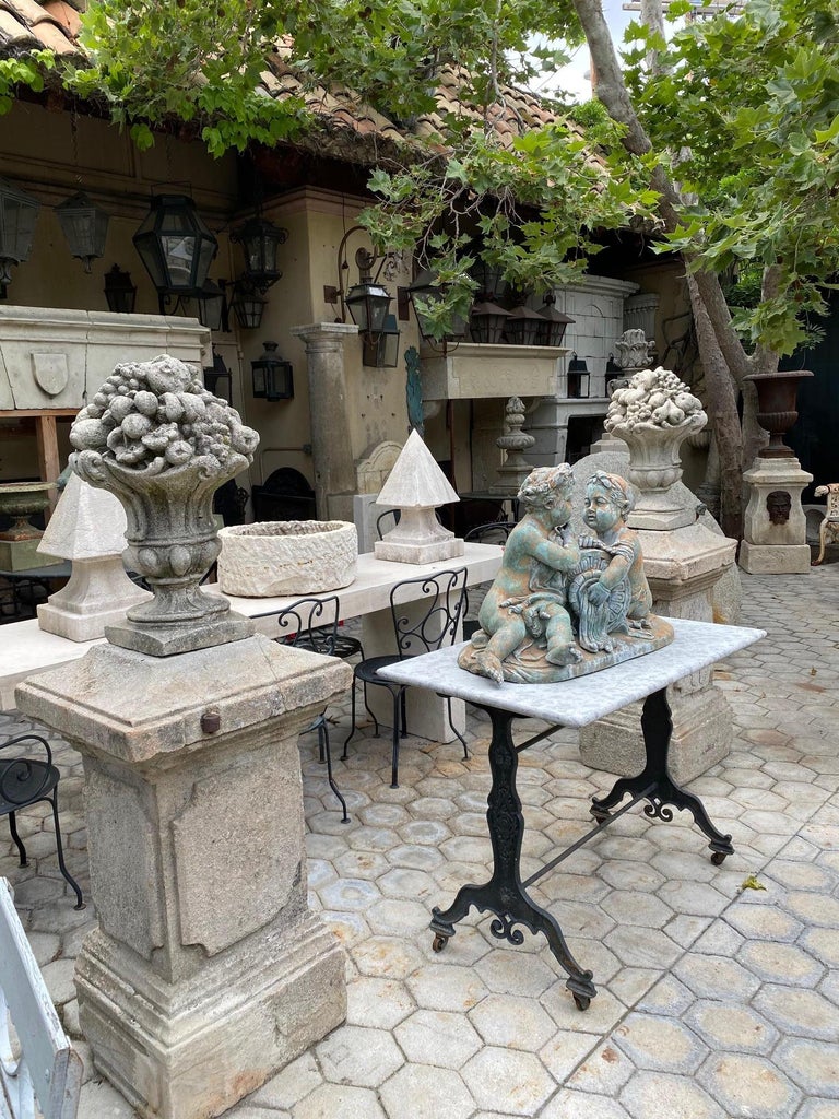 Handmade Cast Stone Fruit Flower Basket post Finials Vase Urn Form ...