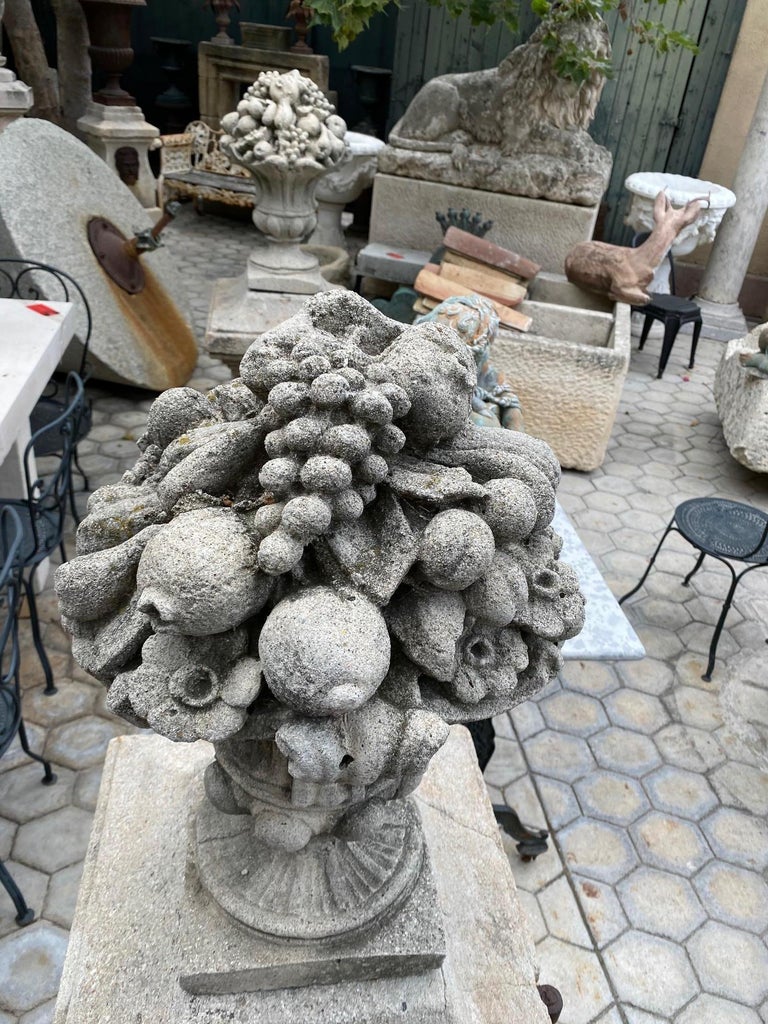 Handmade Cast Stone Fruit Flower Basket post Finials Vase Urn Form ...