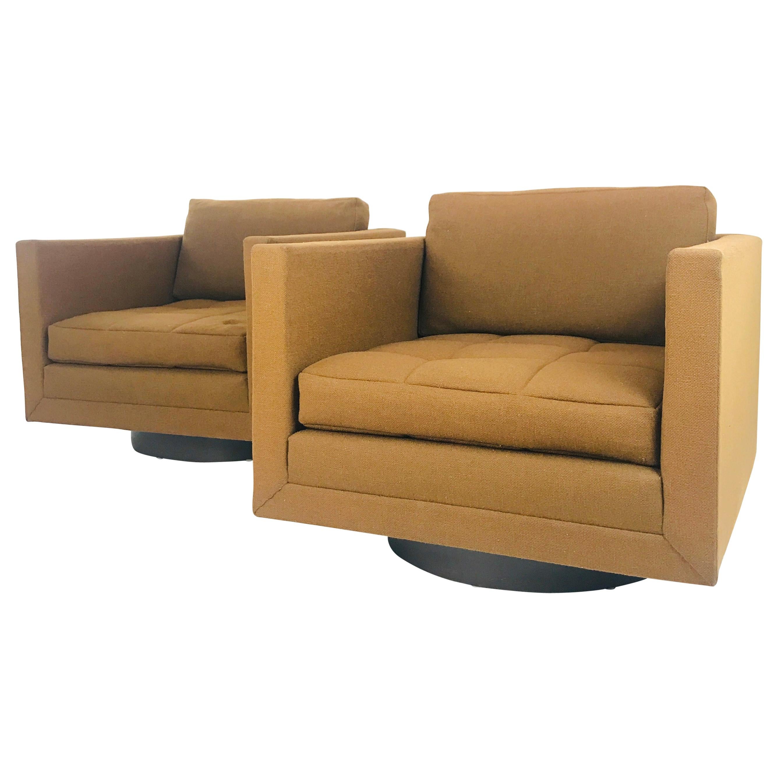 Pair of Harvey Probber Cube Swivel Chairs, Signed at 1stDibs