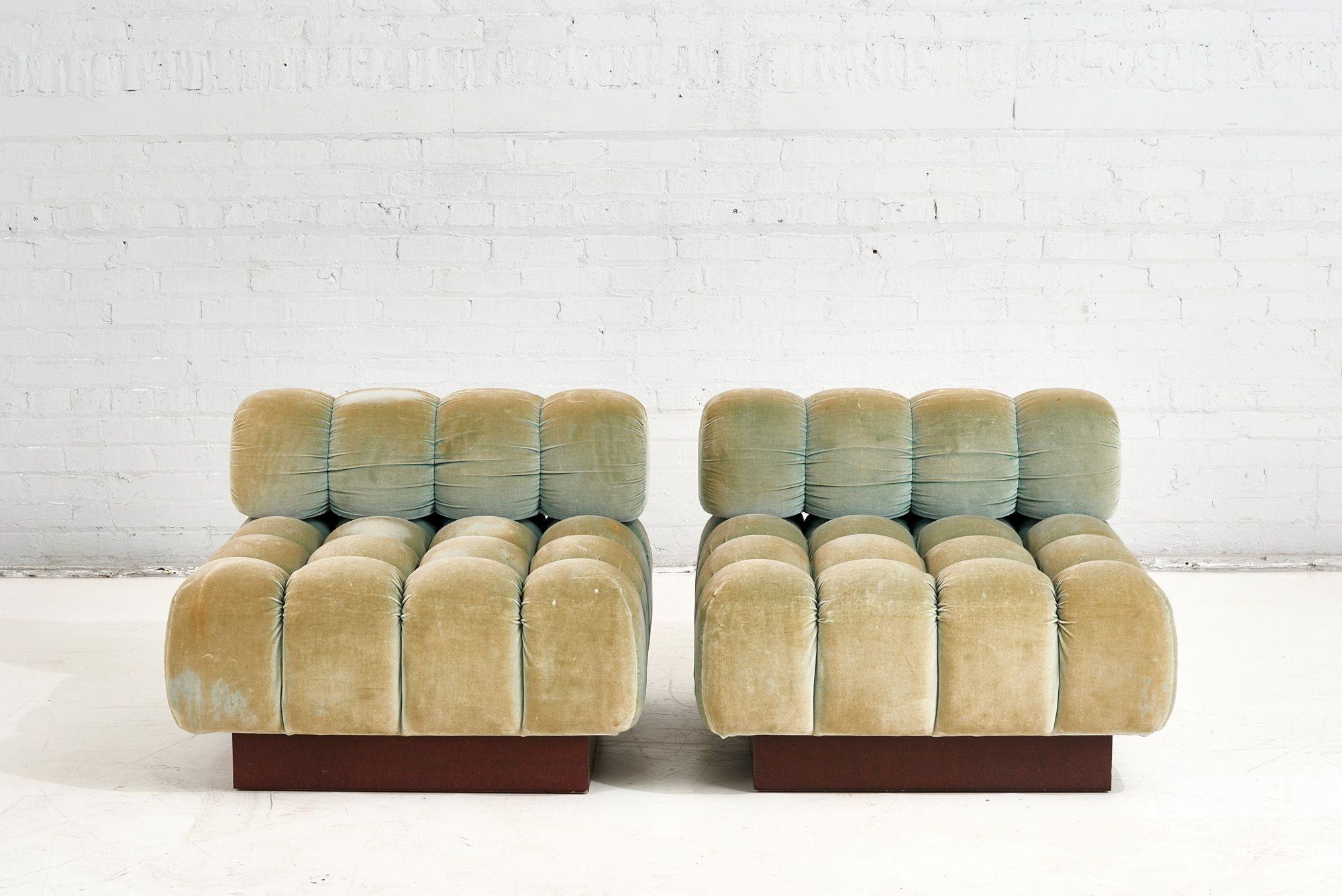 Pair Harvey Probber “Tufto” Lounge Chairs Walnut Plinth Base, 1960 at ...
