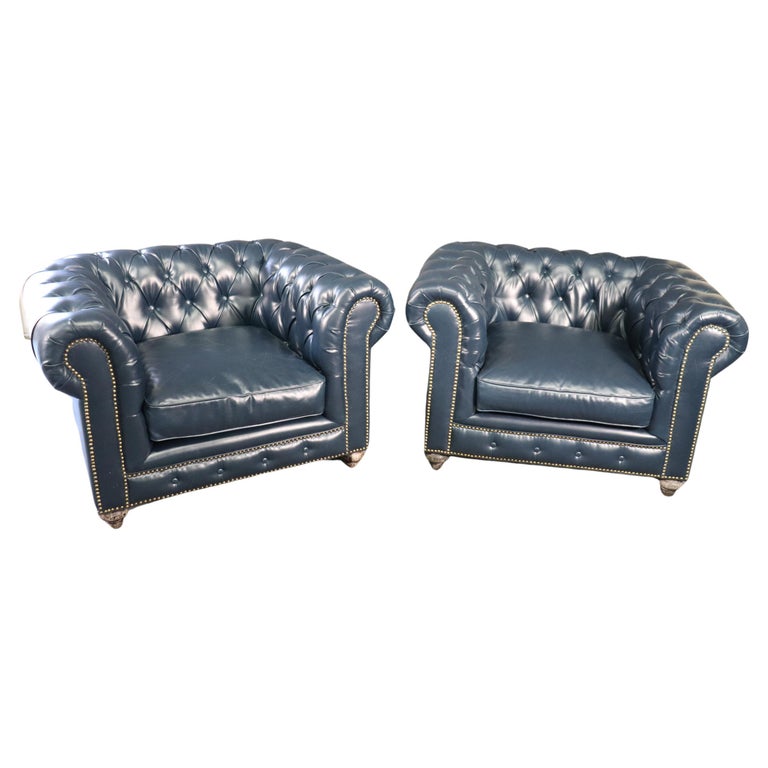 Pair High Quality Genuine Top Grain Leather Chesterfield Club Chairs ...
