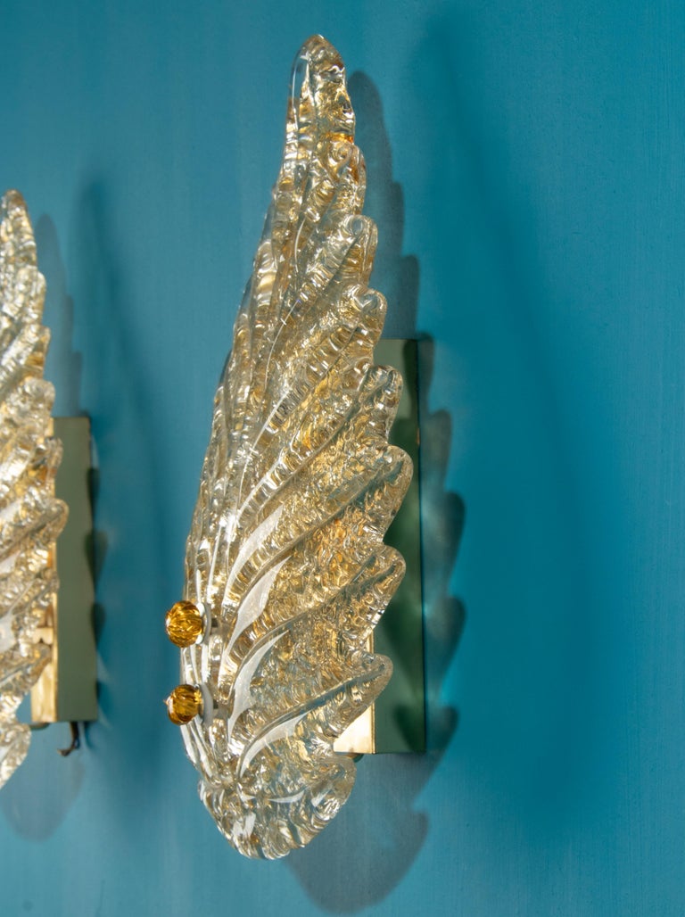 Paire d'appliques murales en verre de Murano de style Hollywood Regency ...