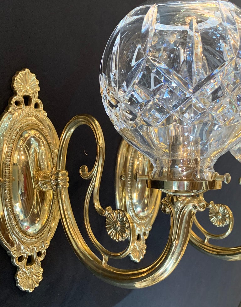 Hollywood Regency Style Waterford Brass and Crystal Single Light Wall ...