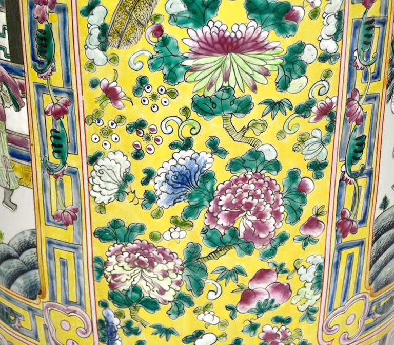 Pair Huge Chinese Qing Tongzhi Style Famille Jaune Figures Floor ...