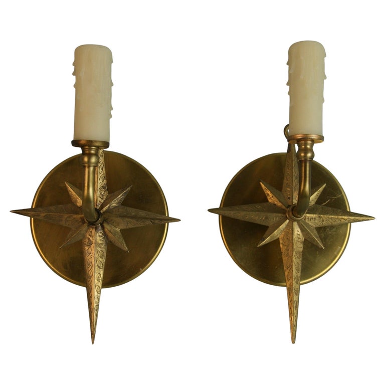 Pair Italian Brass Star Sconces For Sale at 1stDibs