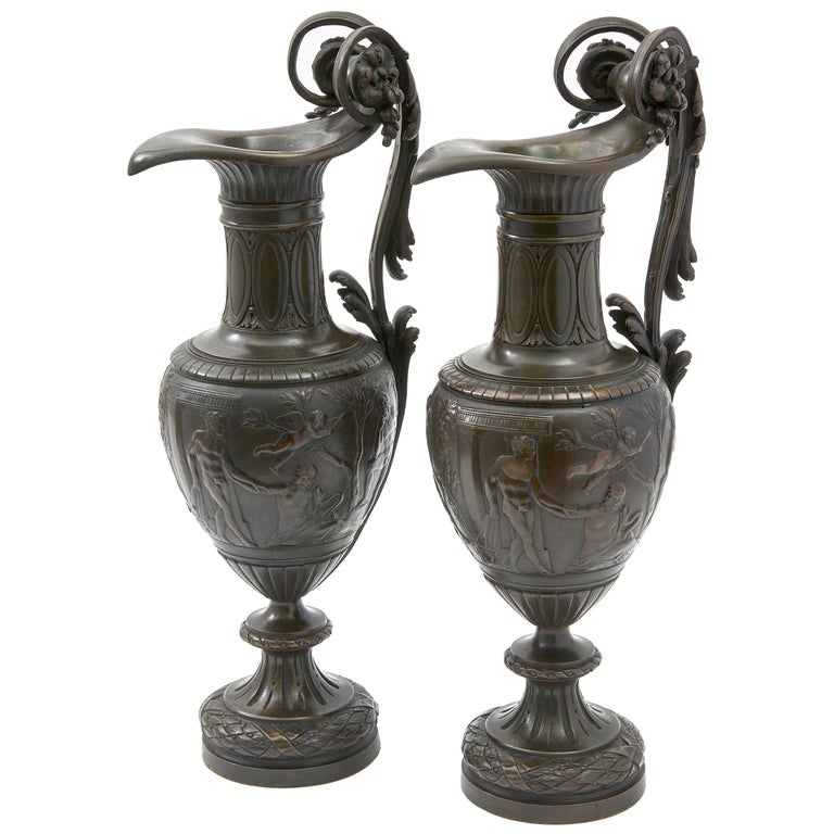 Pair of Italian Bronze Ewers with Scenes of Classical Antiquity, circa ...