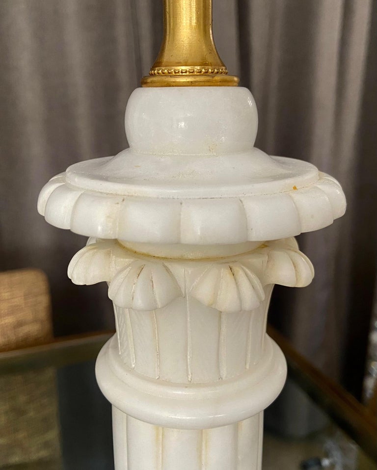 Pair Italian Column Neoclassic Alabaster Table Lamps For Sale at 1stDibs