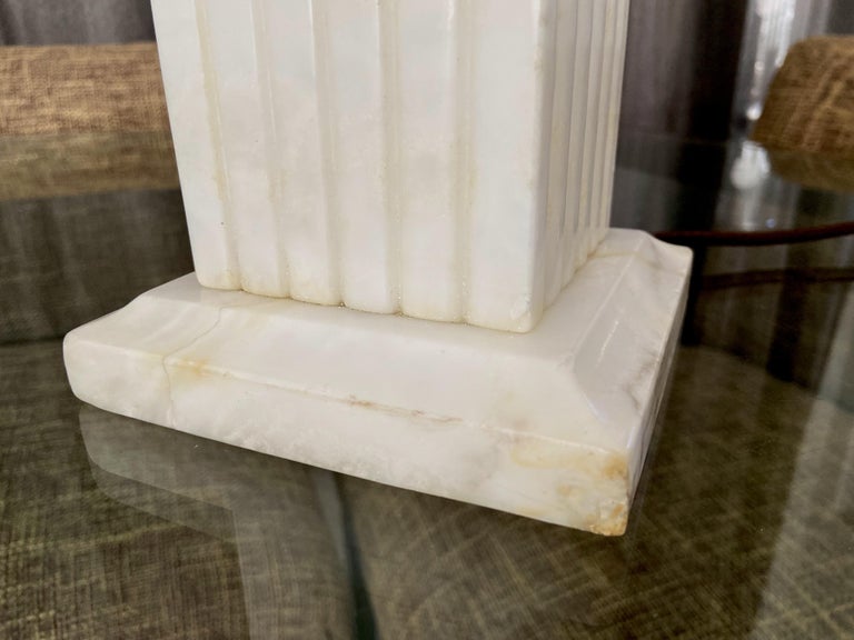 Pair Italian Column Neoclassic Alabaster Table Lamps For Sale at 1stDibs