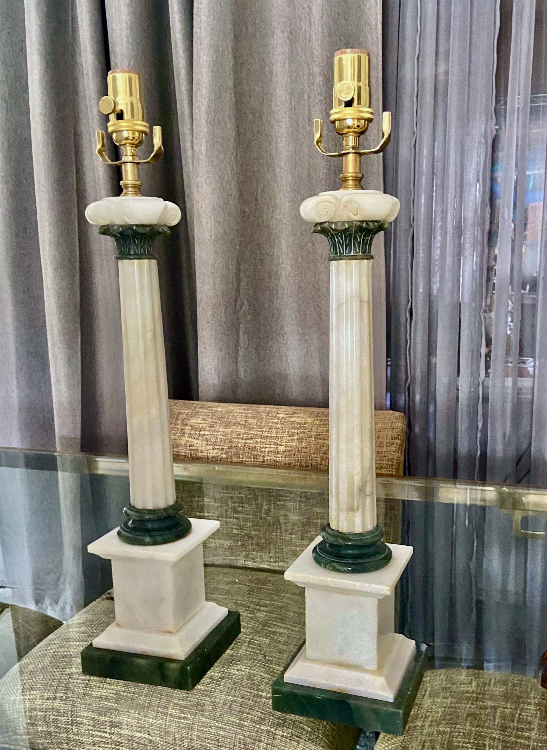 Pair of Italian Alabaster Column Lamps, 1960s For Sale at 1stDibs