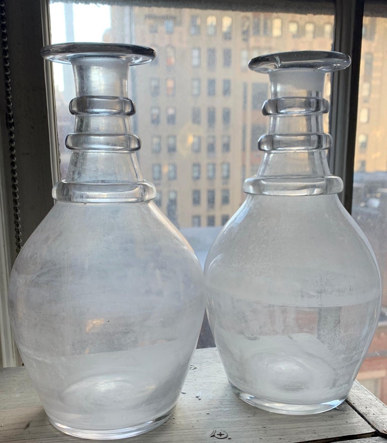 Pair Italian Hand Blown Ring Neck Bottles For Sale at 1stDibs