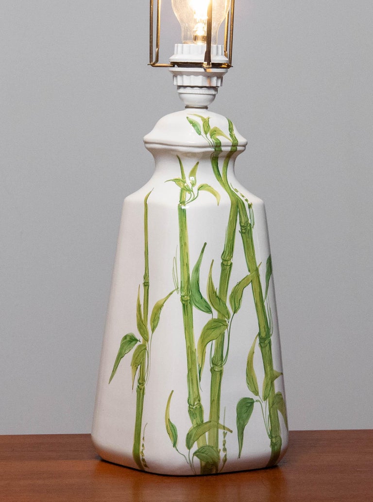 Pair Italian Hand Painted White Ceramic and Glazed Table Lamps with ...