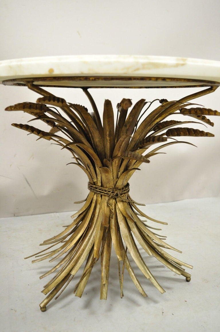 Pair Italian Hollywood Regency Gold Gilt Iron Wheat Sheaf Marble Top ...