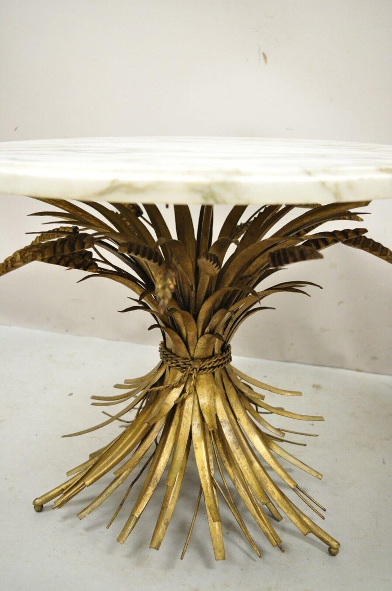 Pair Italian Hollywood Regency Gold Gilt Iron Wheat Sheaf Marble Top ...
