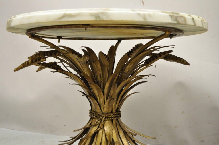 Pair Italian Hollywood Regency Gold Gilt Iron Wheat Sheaf Marble Top ...