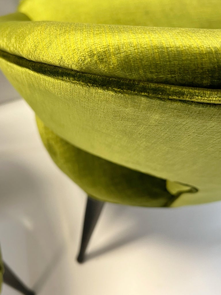 Pair Italian MCM Lounge Chairs in Moss Green Velvet, 1950s at 1stDibs