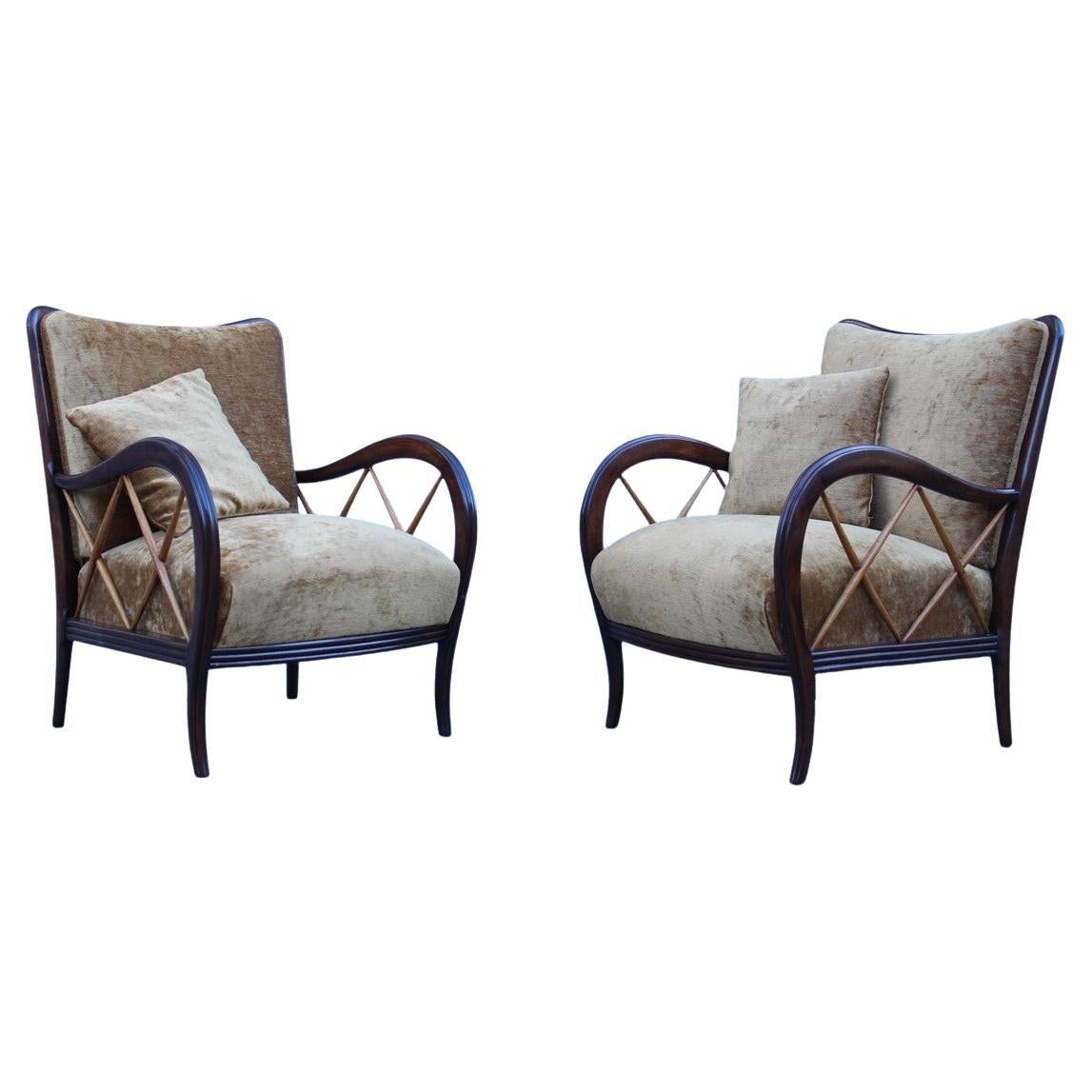 Italian Velvet Art Decò Armchair at 1stDibs