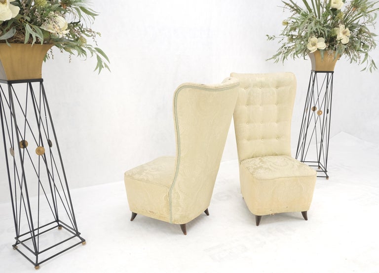 Pair Italian Mid-Century Modern Extra Tall Back Thick Spring Seats ...