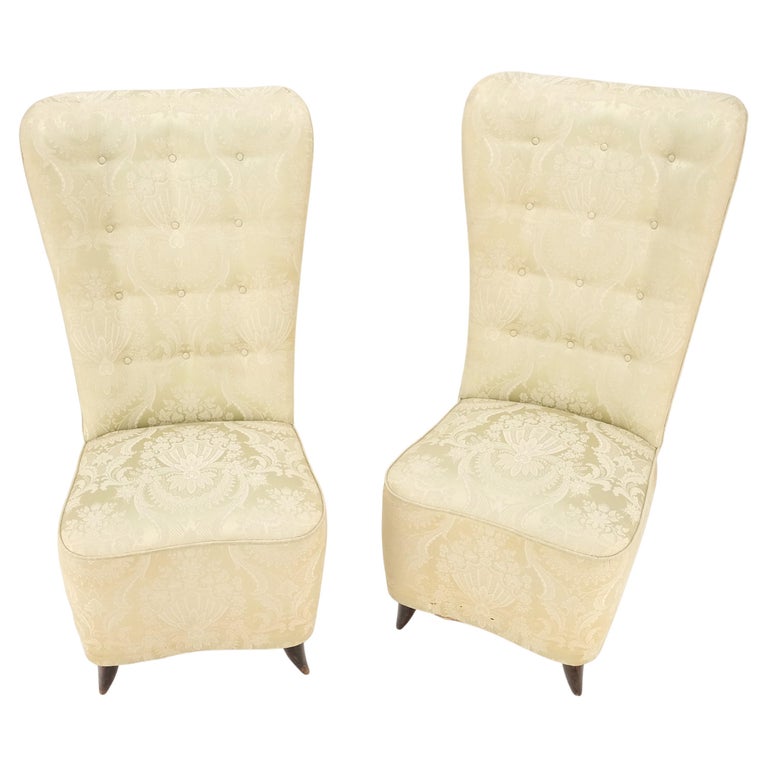 Pair Italian Mid-Century Modern Extra Tall Back Thick Spring Seats ...