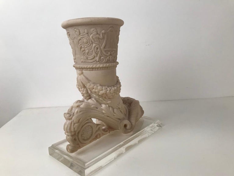 Pair of Italian Midcentury Rams Head Vases on Lucite Bases at 1stDibs