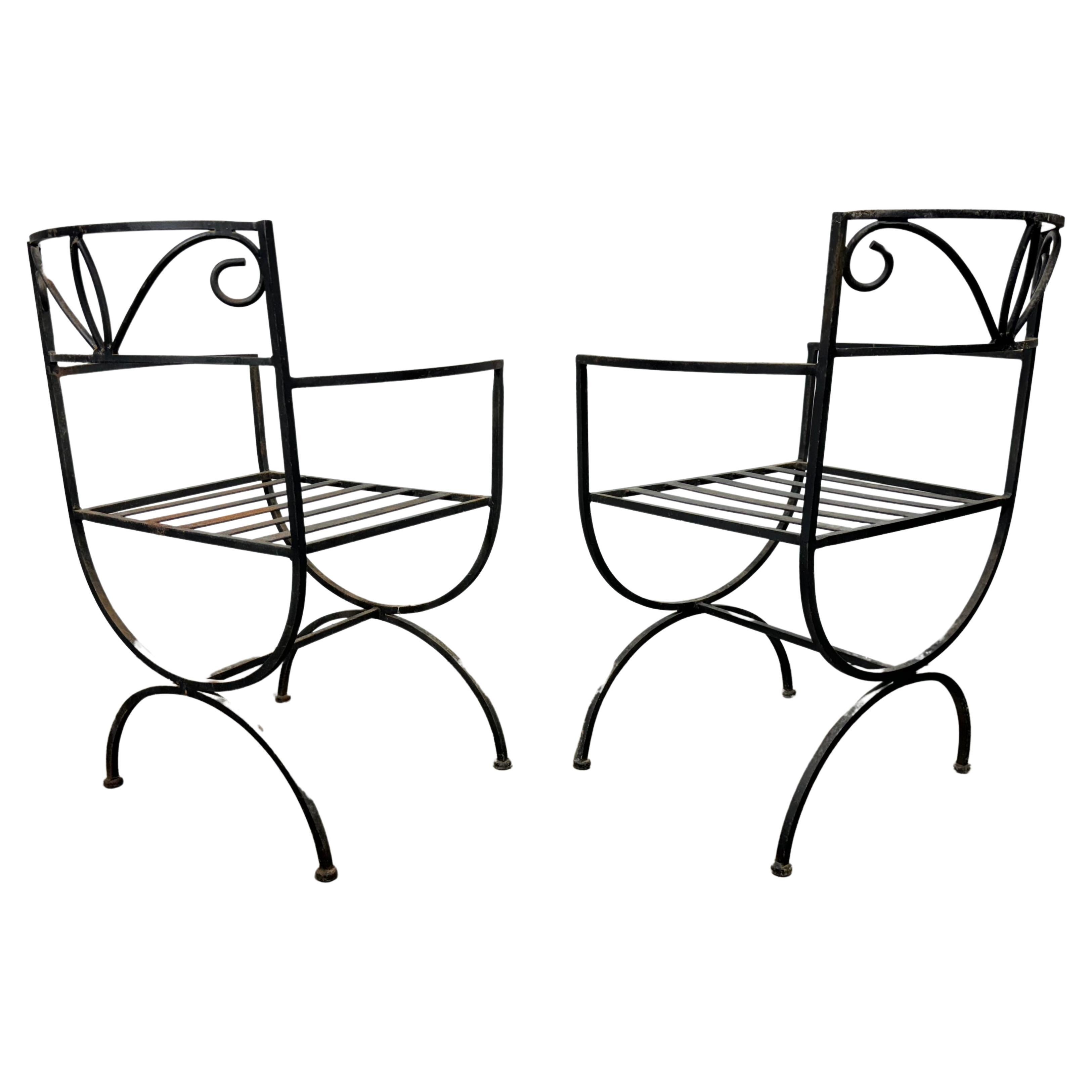Pair Italian Modernist Iron Garden/ Patio Arm Chairs For Sale at 1stDibs