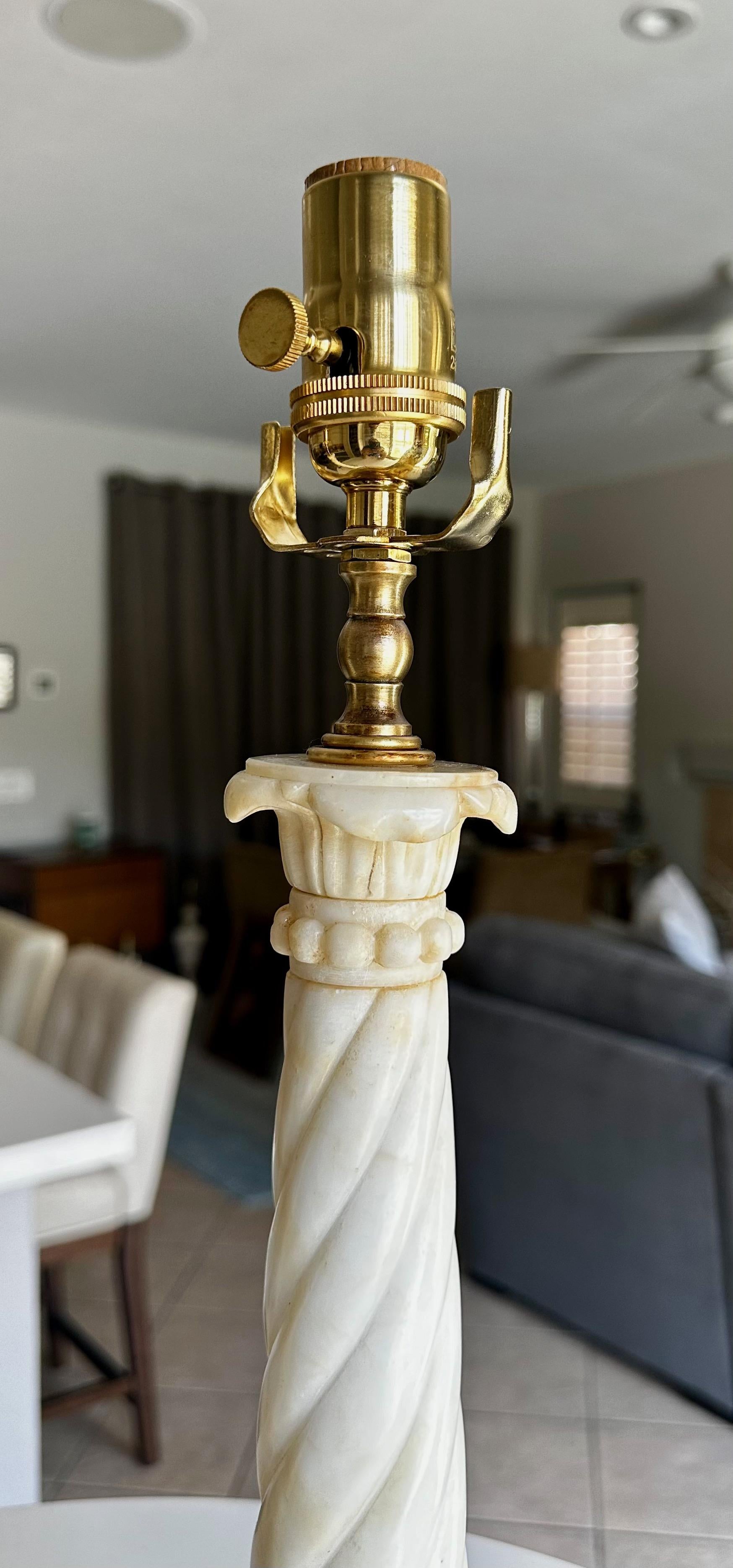 Pair Italian Neoclassic Column Alabaster Table Lamps For Sale at 1stDibs