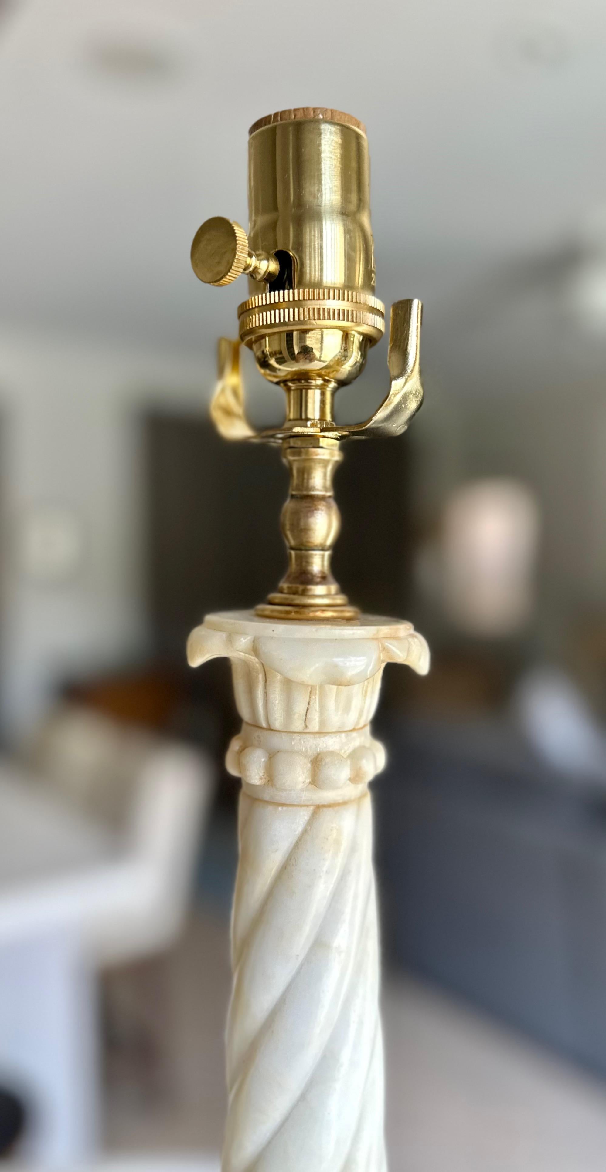 Pair Italian Neoclassic Column Alabaster Table Lamps For Sale at 1stDibs