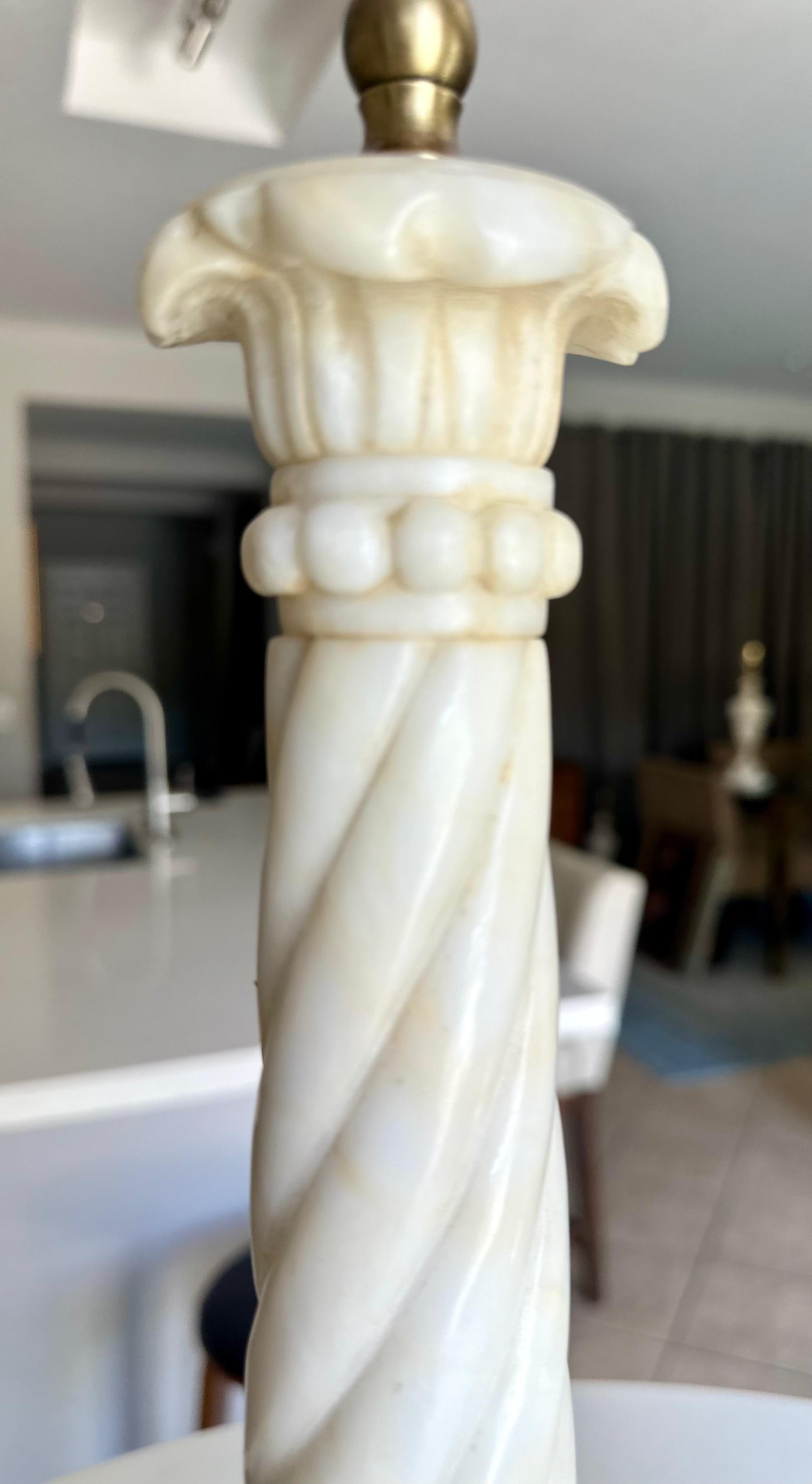 Pair Italian Neoclassic Column Alabaster Table Lamps For Sale at 1stDibs