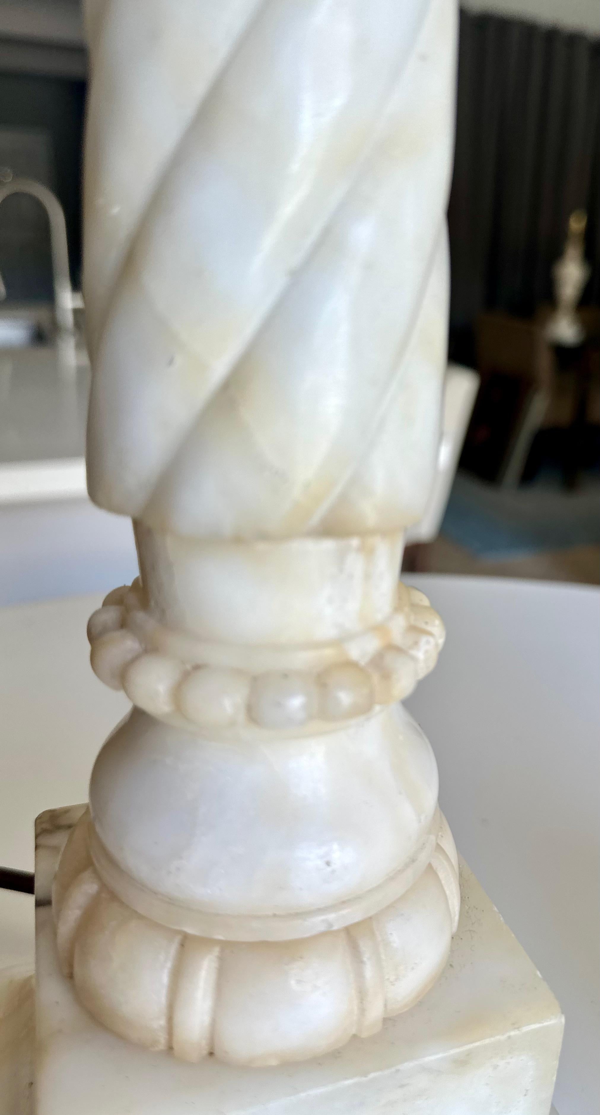 Pair Italian Neoclassic Column Alabaster Table Lamps For Sale at 1stDibs