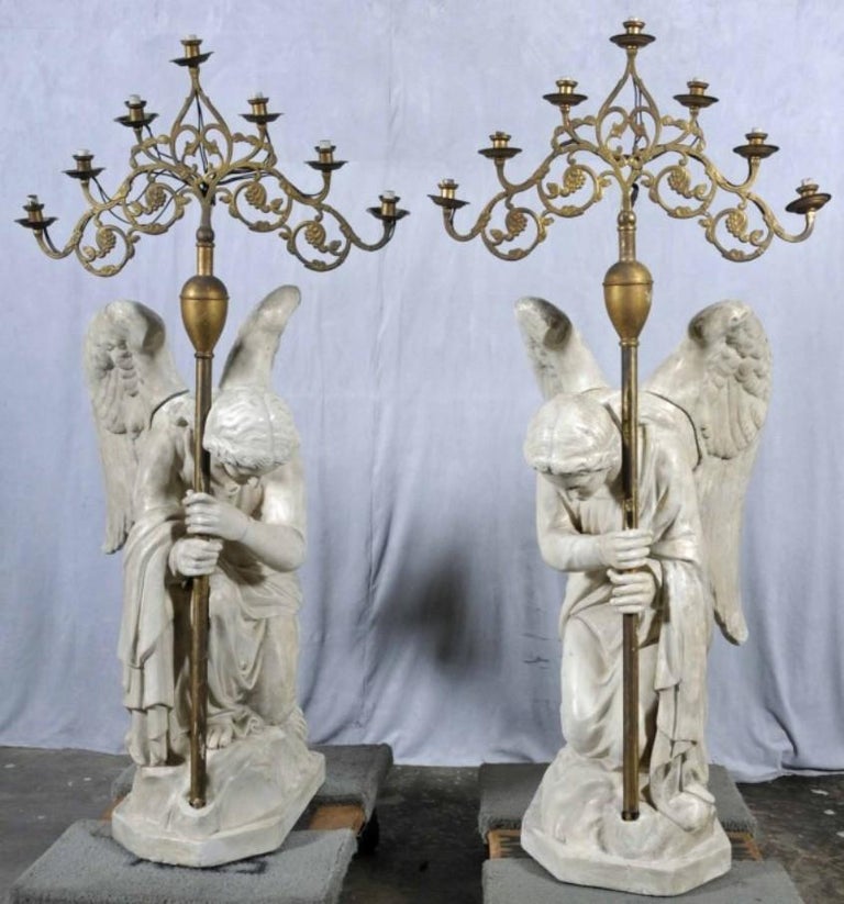 Pair Italian Terracotta Angels Candelabras, Possible Spanish Colonial ...