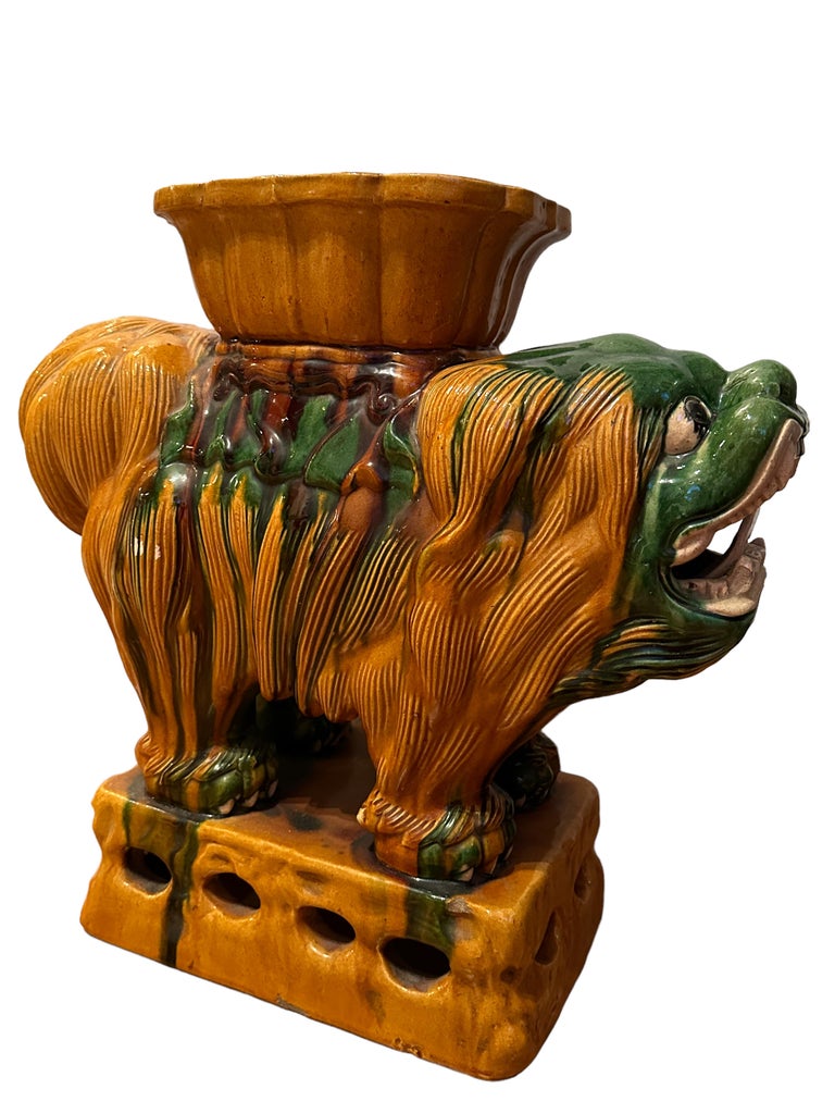 Pair Italian Terracotta Ceramic Foo Dog Garden Seats, Stools or Side ...