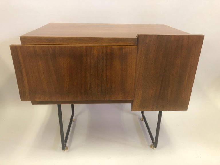 Pair Italian Midcentury Walnut and Steel Side and End Tables ...