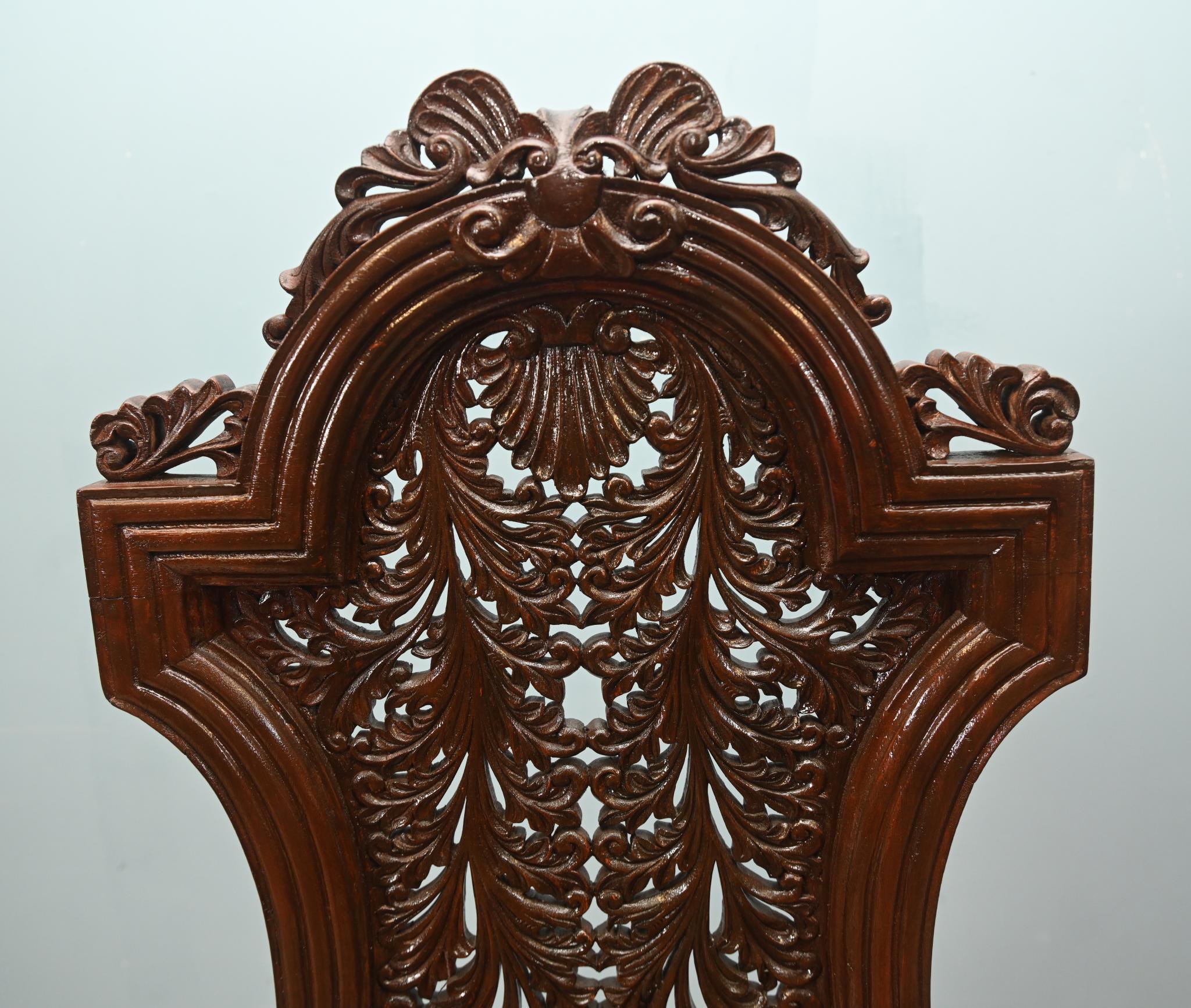Pair Jacobean Hall Chairs Revival Arm Thrones Carved Oak For Sale at ...