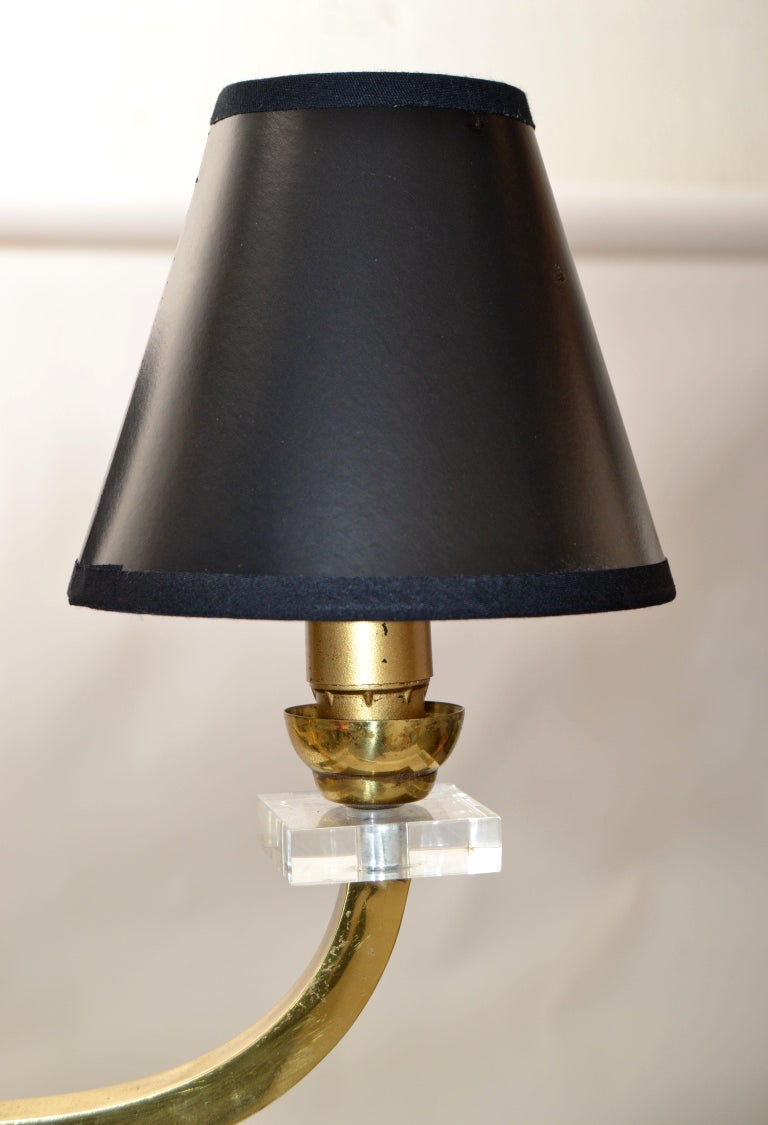 Pair, Jacques Adnet Style Brass Lucite and Glass Rods 4 Light French ...