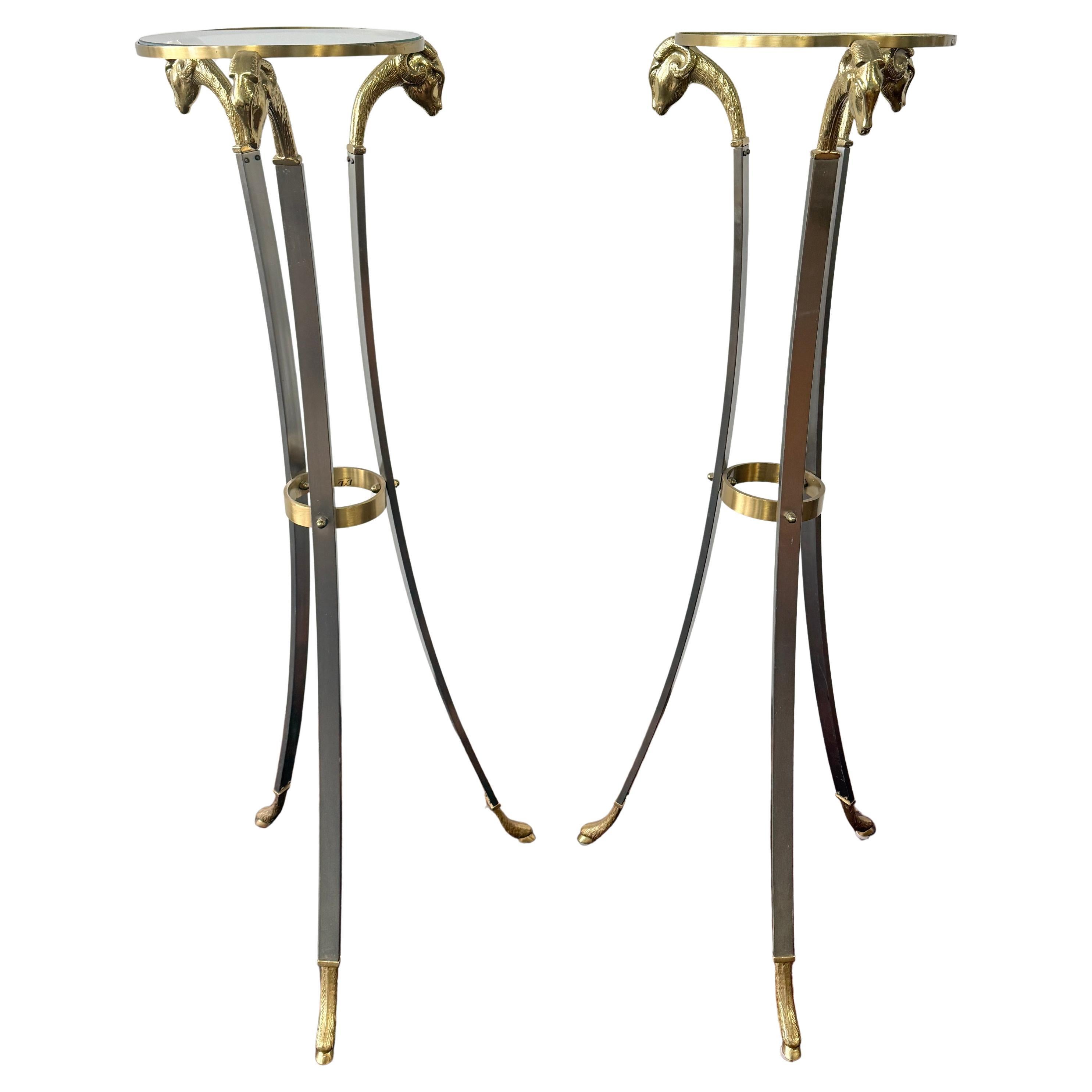 Pair, Jansen Style Italian Ram's Head Pedestal Tables or Stands MCM For ...