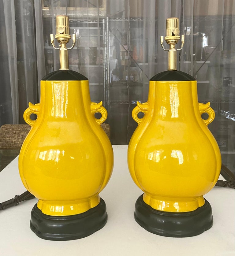 Pair Japanese Asian Bright Yellow Porcelain Table Lamps For Sale at ...