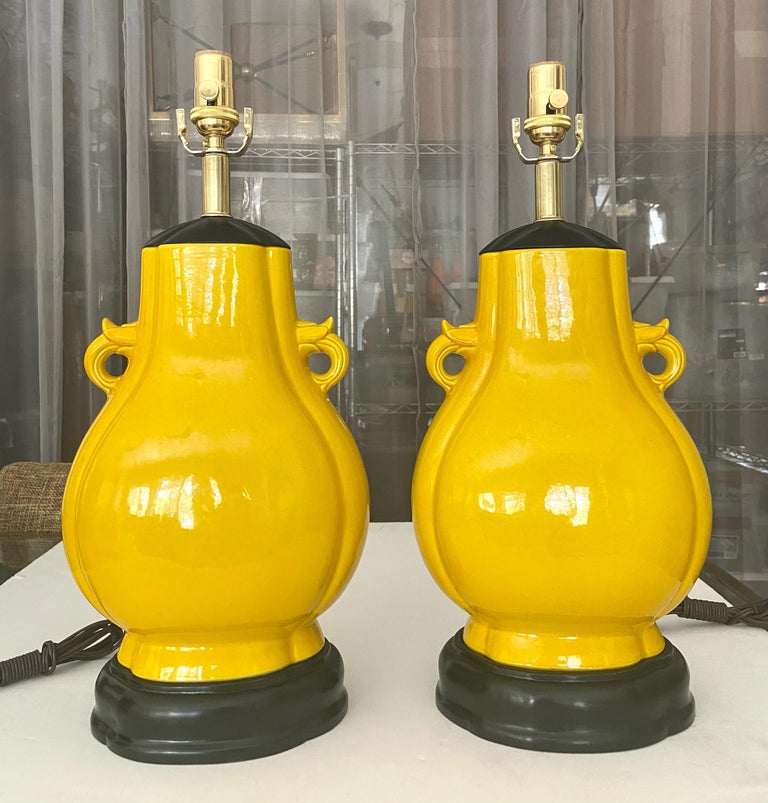 Pair Japanese Asian Bright Yellow Porcelain Table Lamps For Sale at ...