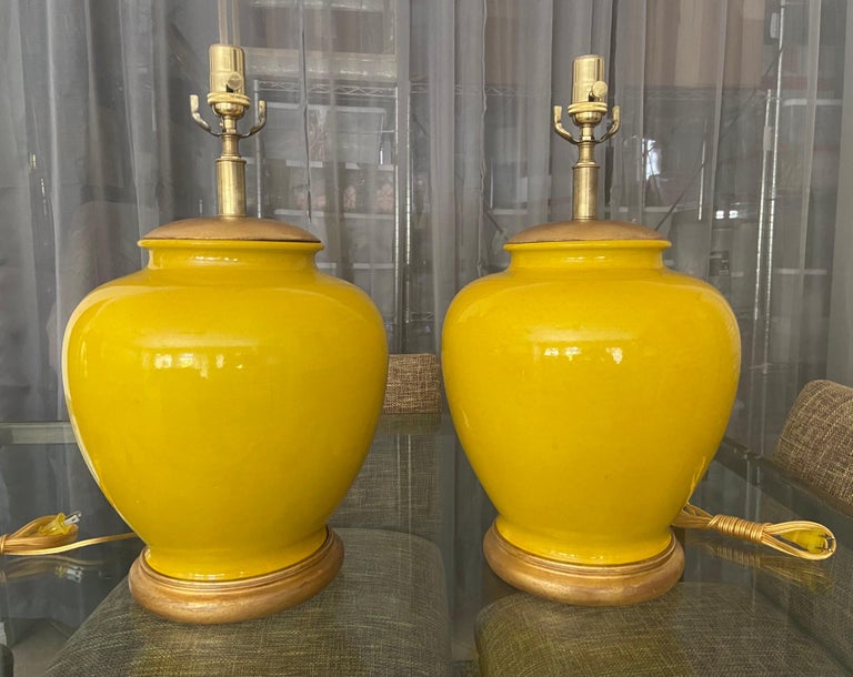 Pair Japanese Asian Bright Yellow Porcelain Table Lamps For Sale at ...