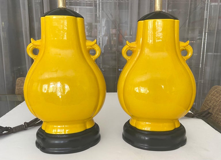 Pair Japanese Asian Bright Yellow Porcelain Table Lamps For Sale at ...