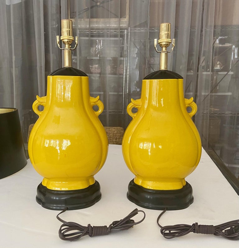 Pair Japanese Asian Bright Yellow Porcelain Table Lamps For Sale at ...