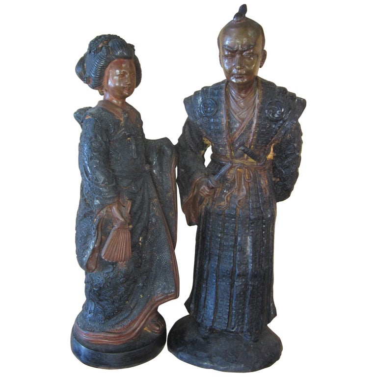 Pair of Japanese Finely Cast Bronze Figures For Sale at 1stDibs