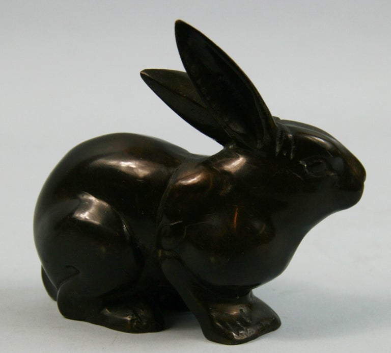 Pair Japanese Hand Cast Playful Garden Rabbits from Old Japan at 1stDibs